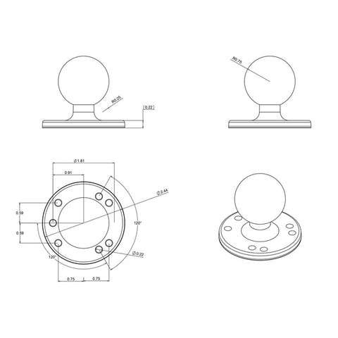 RAM® Round Plate with Ball - C Size – RAM Mounts UK